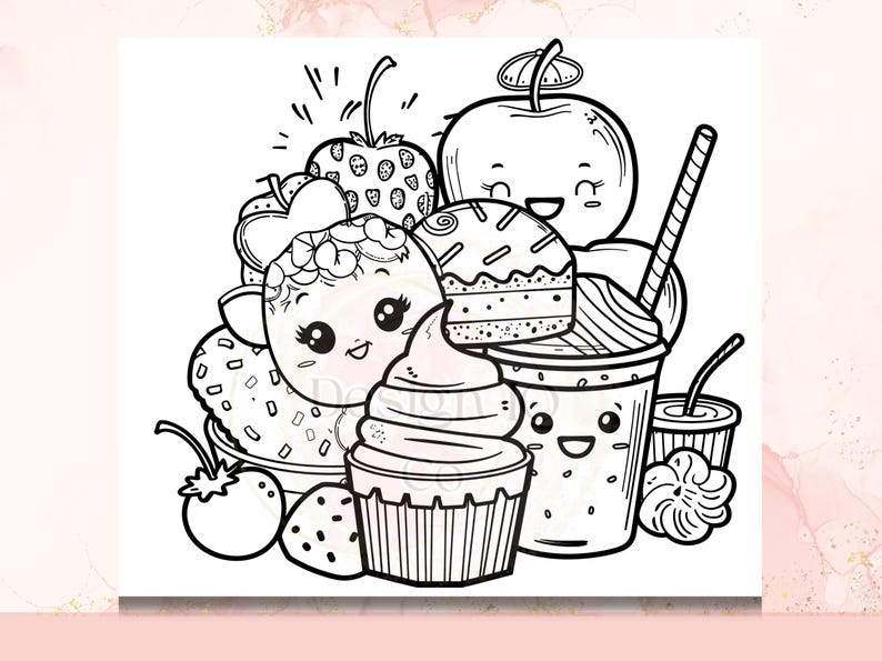 Coloring Page Bundle Cute Coloring Sheet Sweet Treat Favor Coloring ...