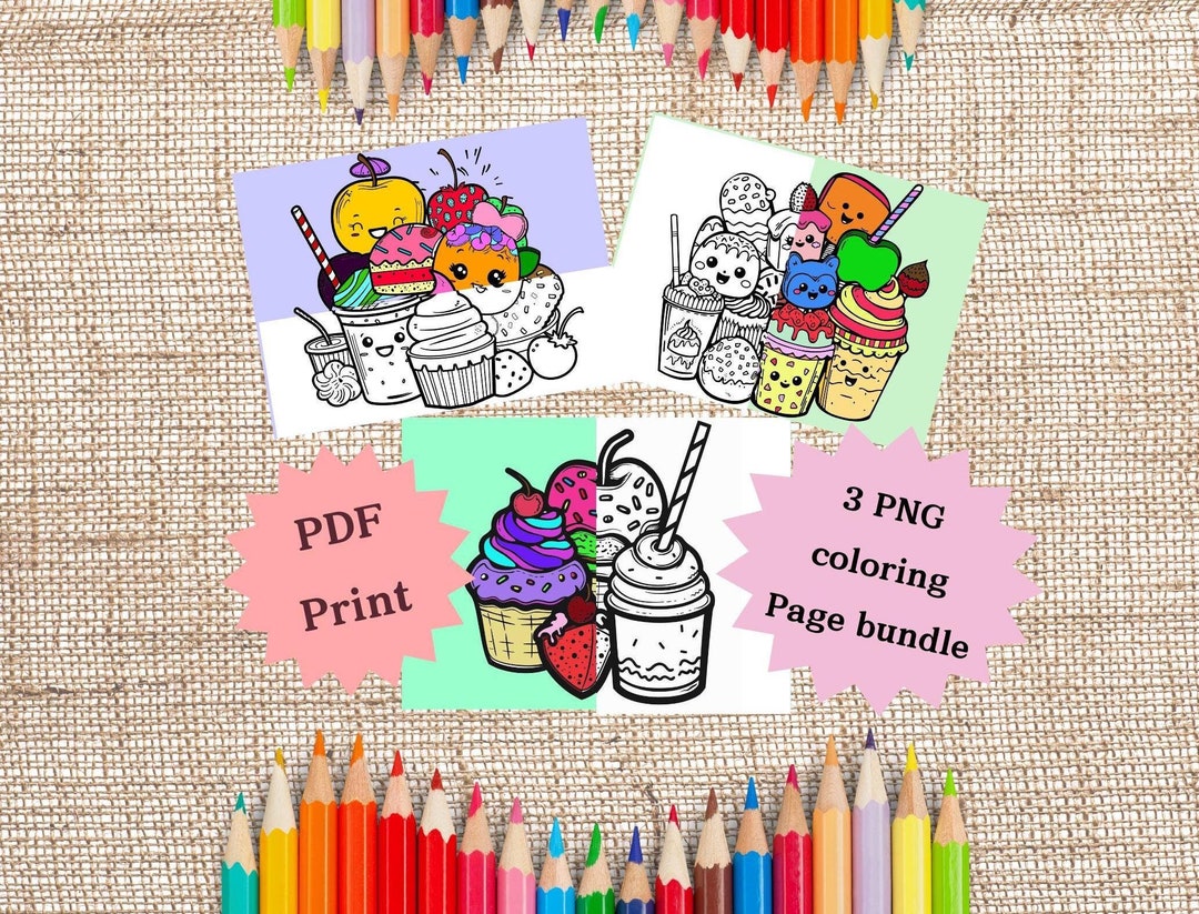 Coloring Page Bundle Cute Coloring Sheet Sweet Treat Favor Coloring ...