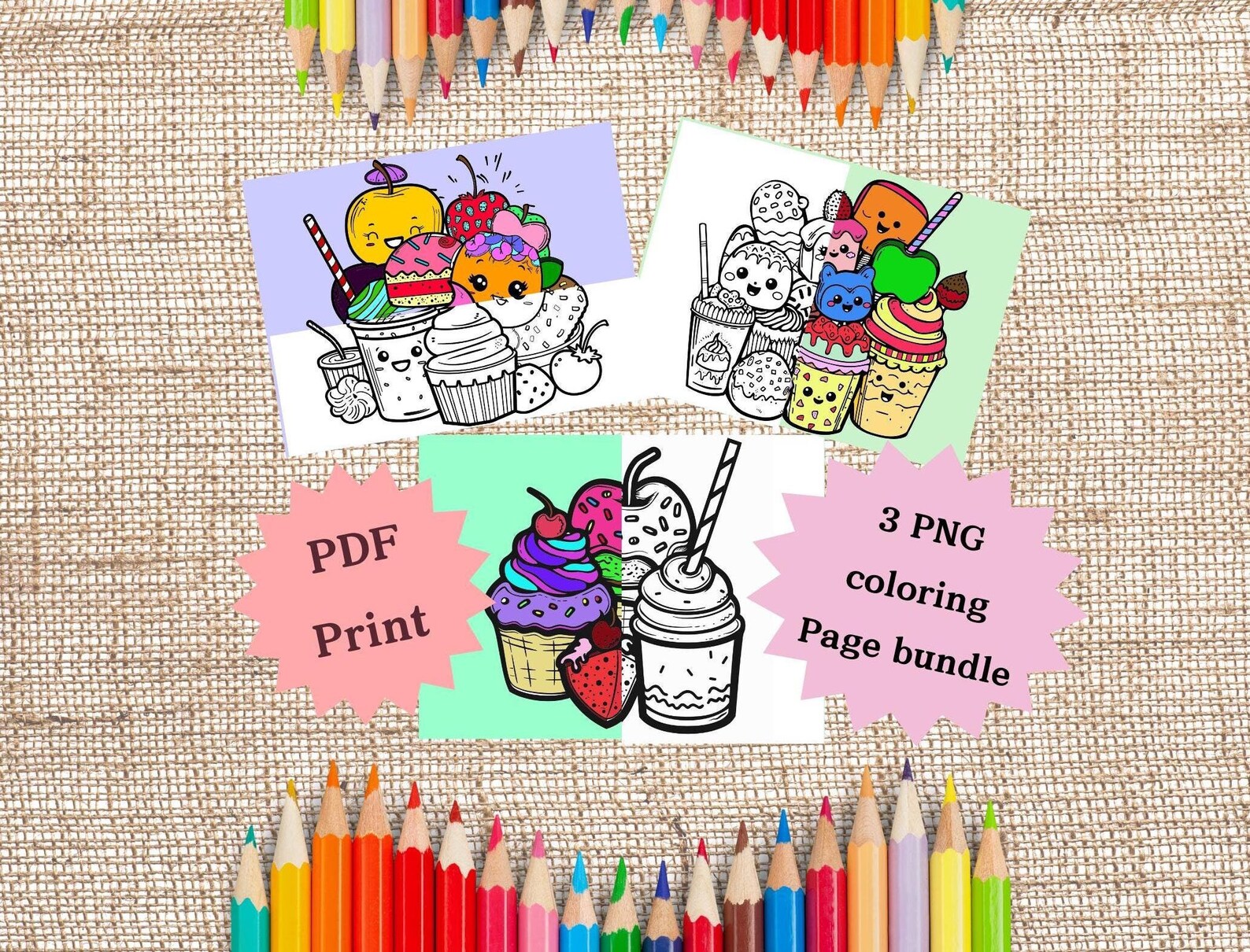 Coloring Page Bundle Cute Coloring Sheet Sweet Treat Favor Coloring ...