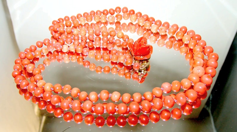 Vintage 14k Gold Carved Rose Flower Clasp Double Strand - Etsy