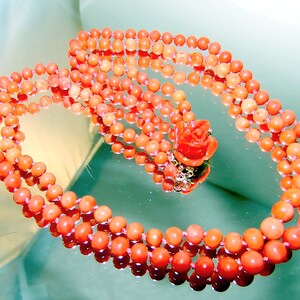 Vintage 14k Gold Carved Rose Flower Clasp Double Strand Mediterranean ...