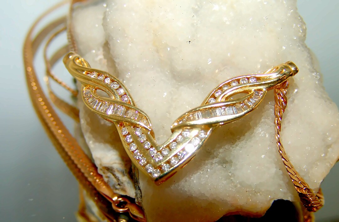 14K Gold Channel Set Diamond Necklace Vintage Bridal - Etsy