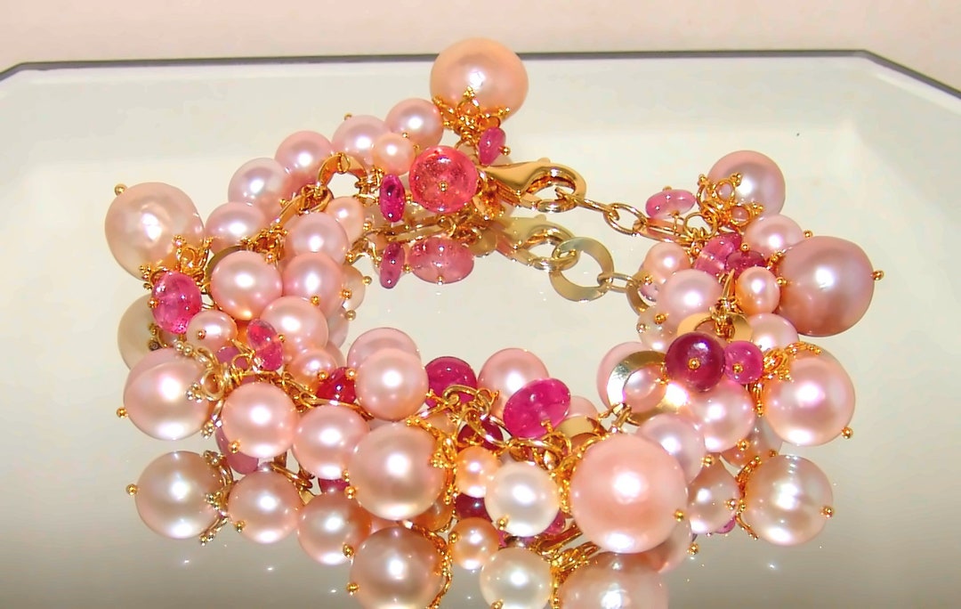 Pink Edison FW Pearls Pink Sapphire Rondelle Charm Cha Cha - Etsy