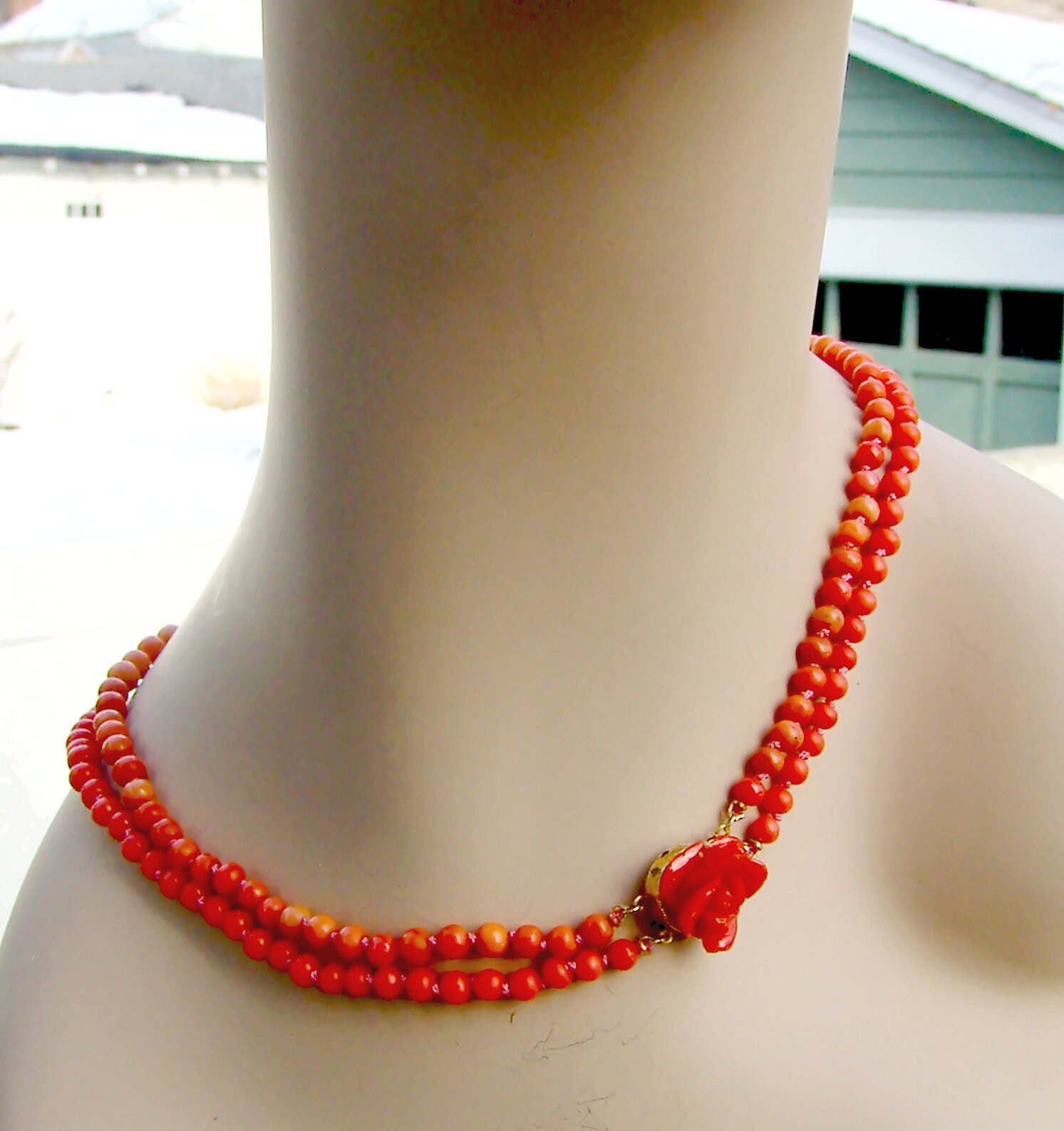 Vintage 14k Gold Carved Rose Flower Clasp Double Strand Mediterranean ...