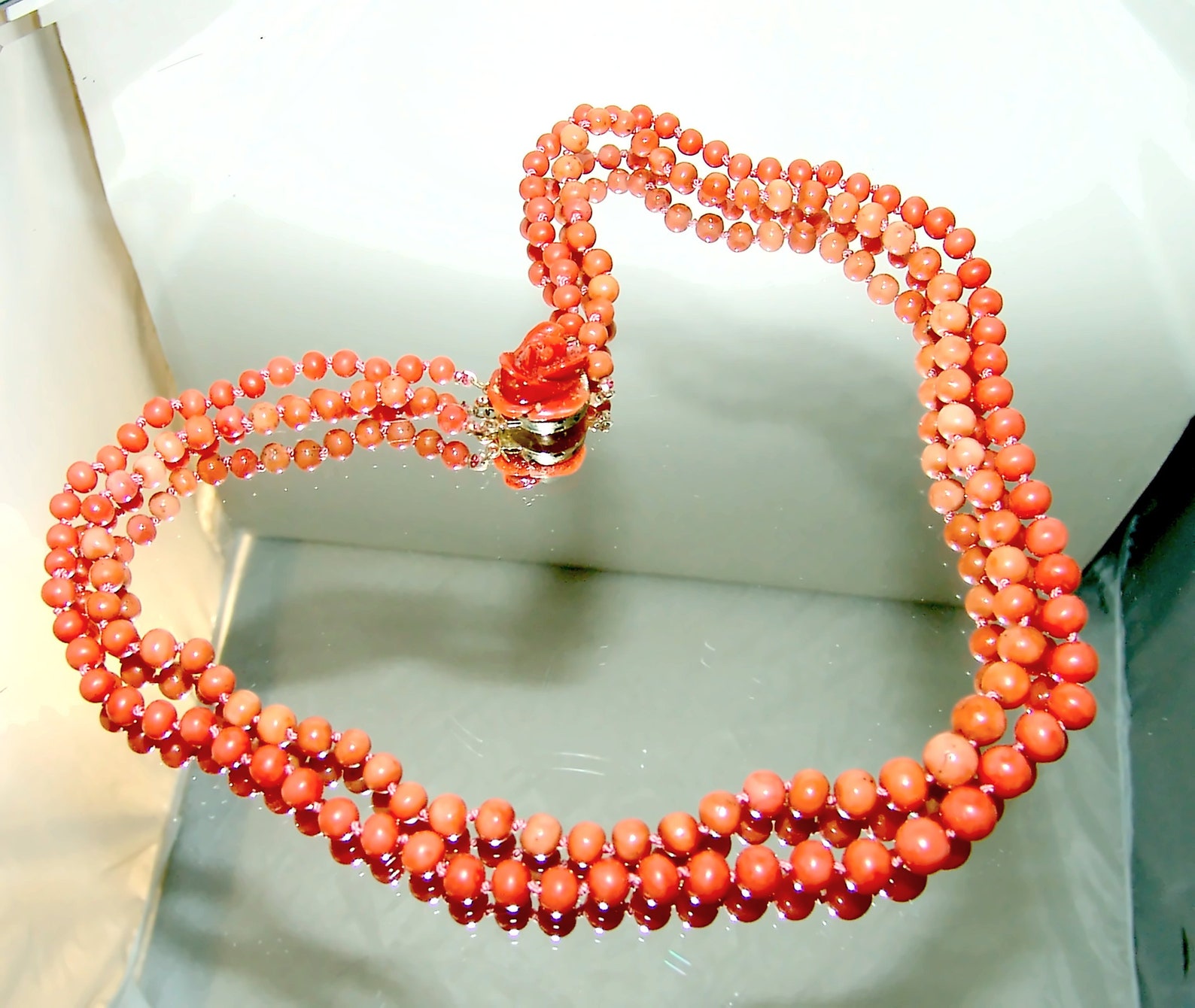 Vintage 14k Gold Carved Rose Flower Clasp Double Strand Mediterranean ...