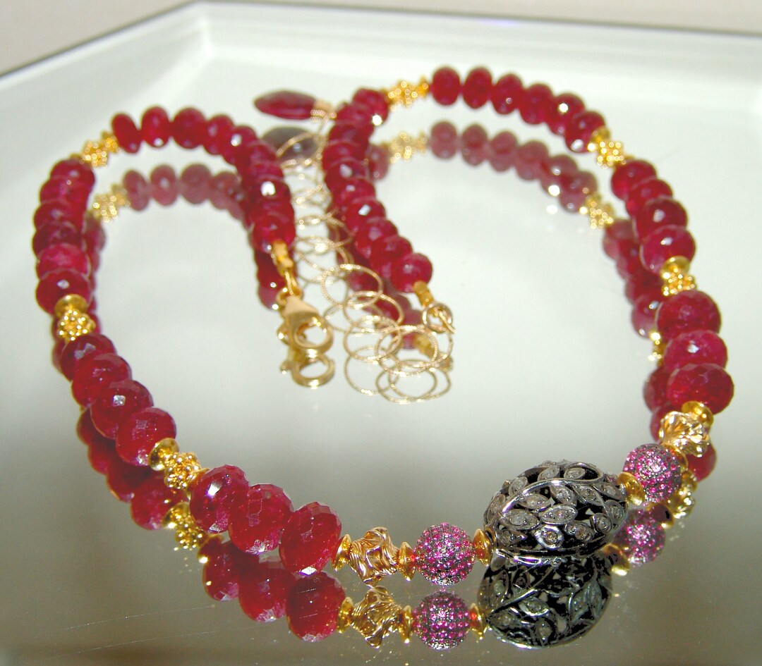 Ruby Diamond Pave Necklace Vermeil Sterling Silver - Etsy