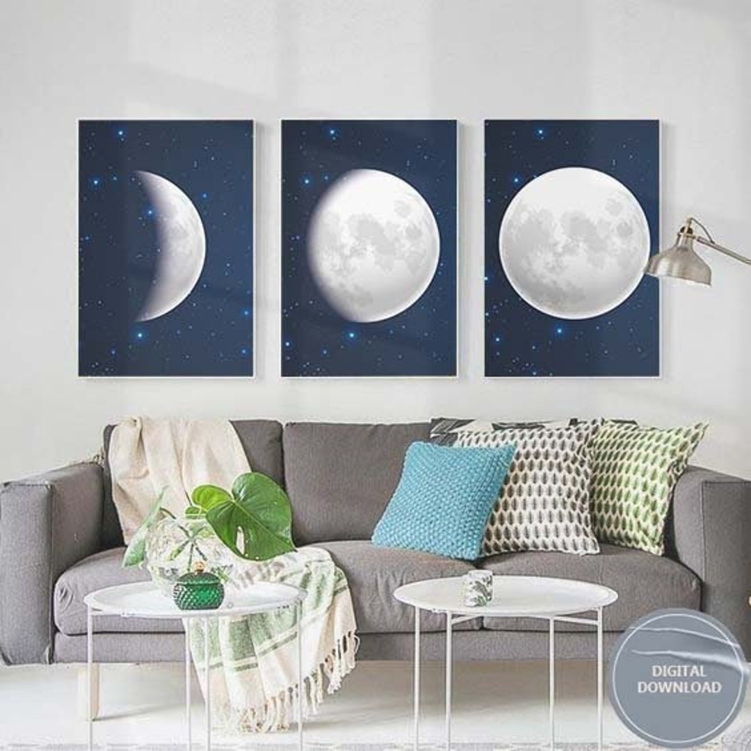 Blue Moon Art Decor, Minimalism Aesthetic Poster, Downloadable Digital ...
