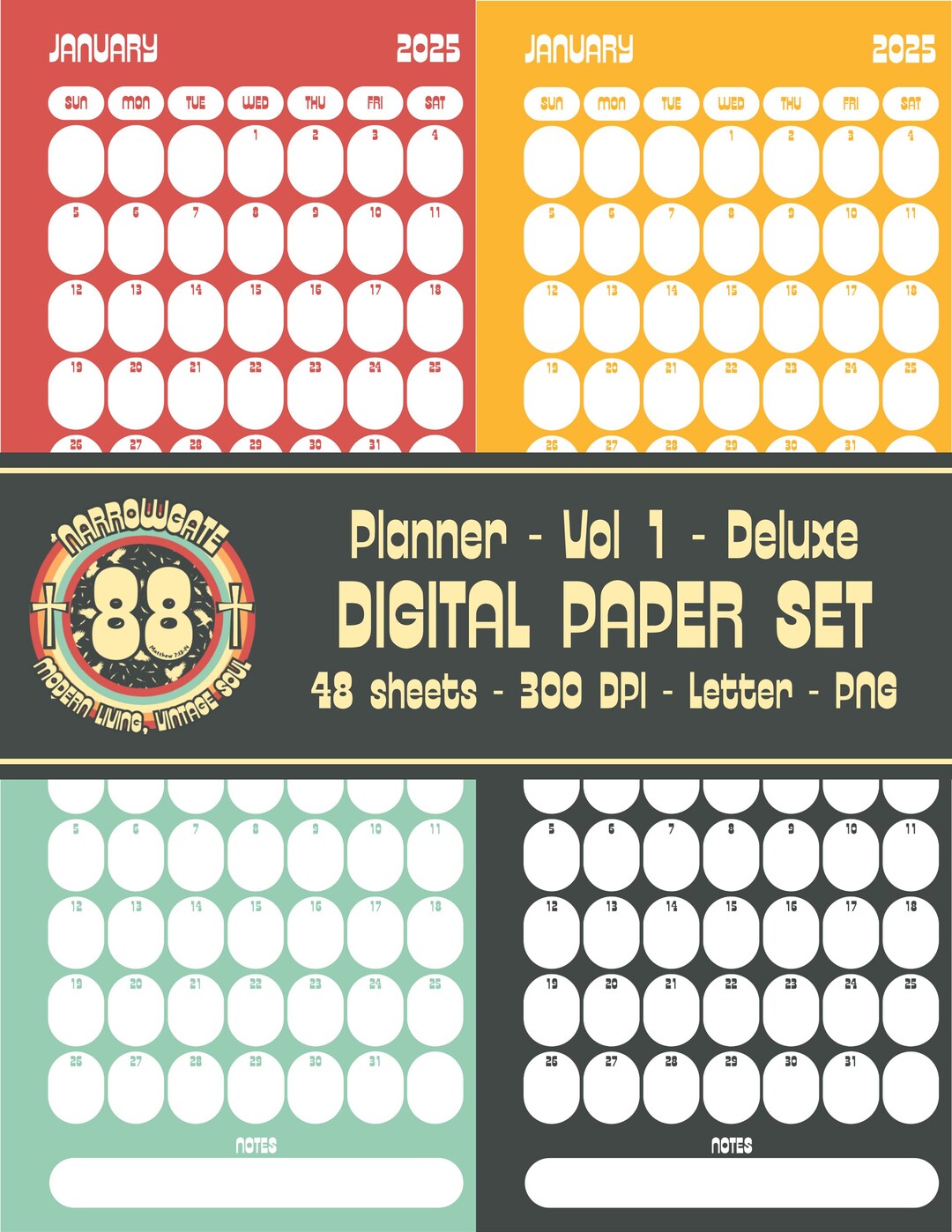 Retro Planner - 2025 Monthly Calendar (deluxe) | Digital Download ...