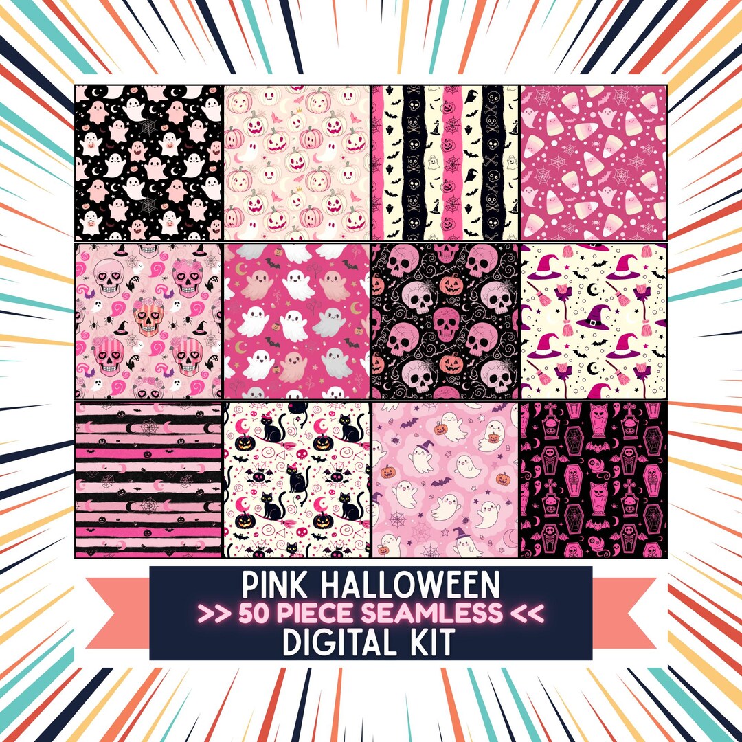 Pink Halloween Digital Paper Kit – 50 Seamless Pastel Spooky ...