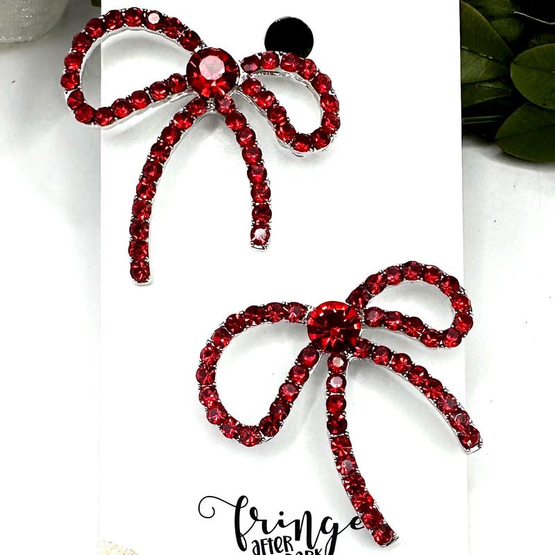 Red Bling Bow Earrings - Etsy
