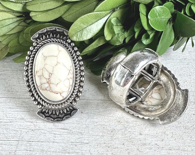 Ivory Western Oval Stretch Ring, Ivory Stone Western Ring, Western ...