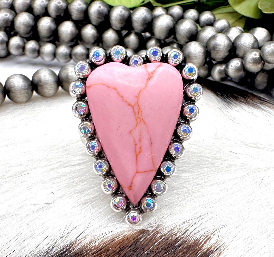 Light Pink Western Bling Heart Ring, Western Heart Stretch Ring, Pink ...
