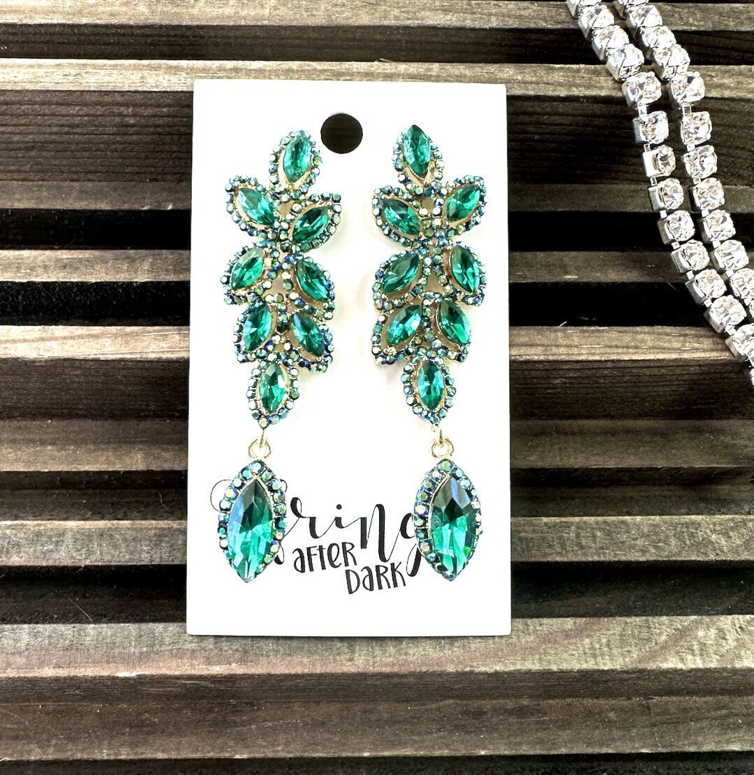 2.8" Emerald Prom Earrings, Emerald Pageant Earrings, Emerald ...