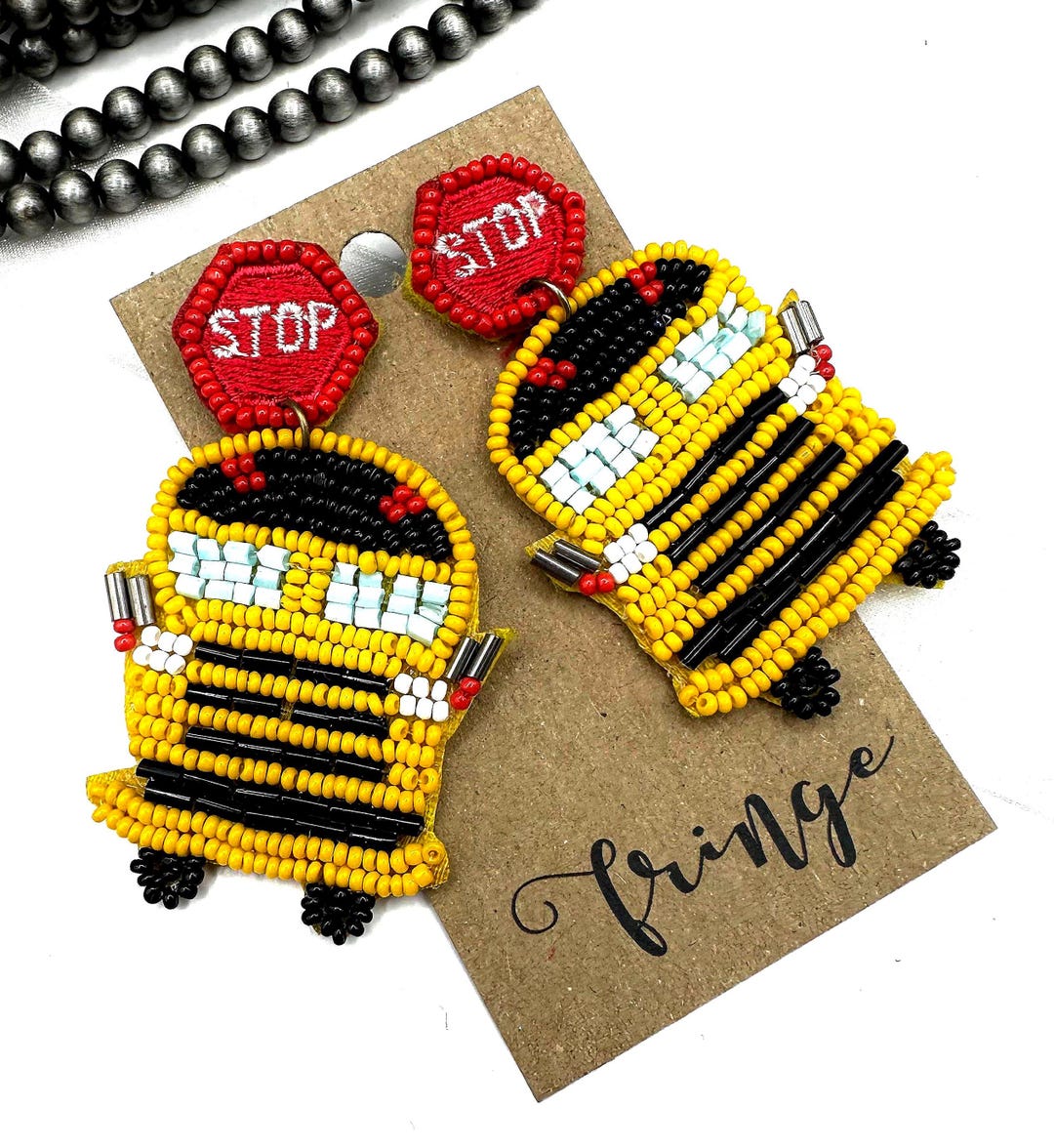 School Bus Earrings, Seed Beaded Bus Dangle Earrings, School Bus Drop ...