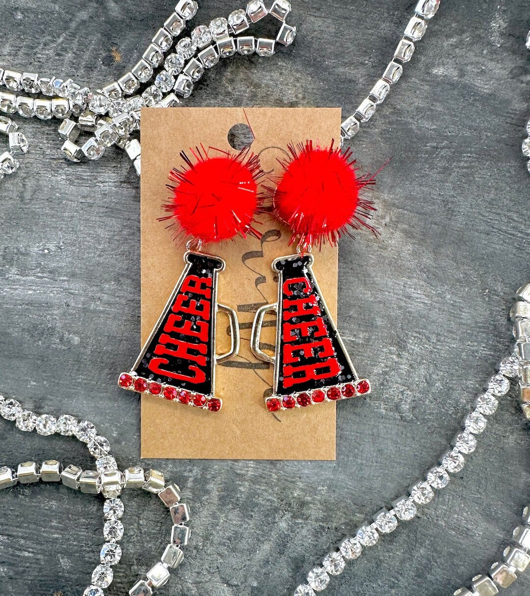 Glitter and Bling CHEER MEGAPHONE Pom Top Earrings, Cheerleading ...