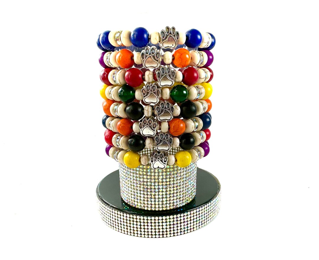 Paw Game Day Bracelets, Chunky Gemstone Bead Stretch Bracelet, Team ...