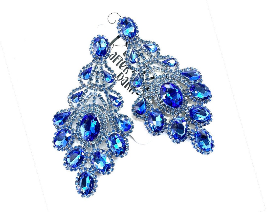 4.25" Light Blue Rhinestone Pageant Earrings, Light Blue Rhinestone ...