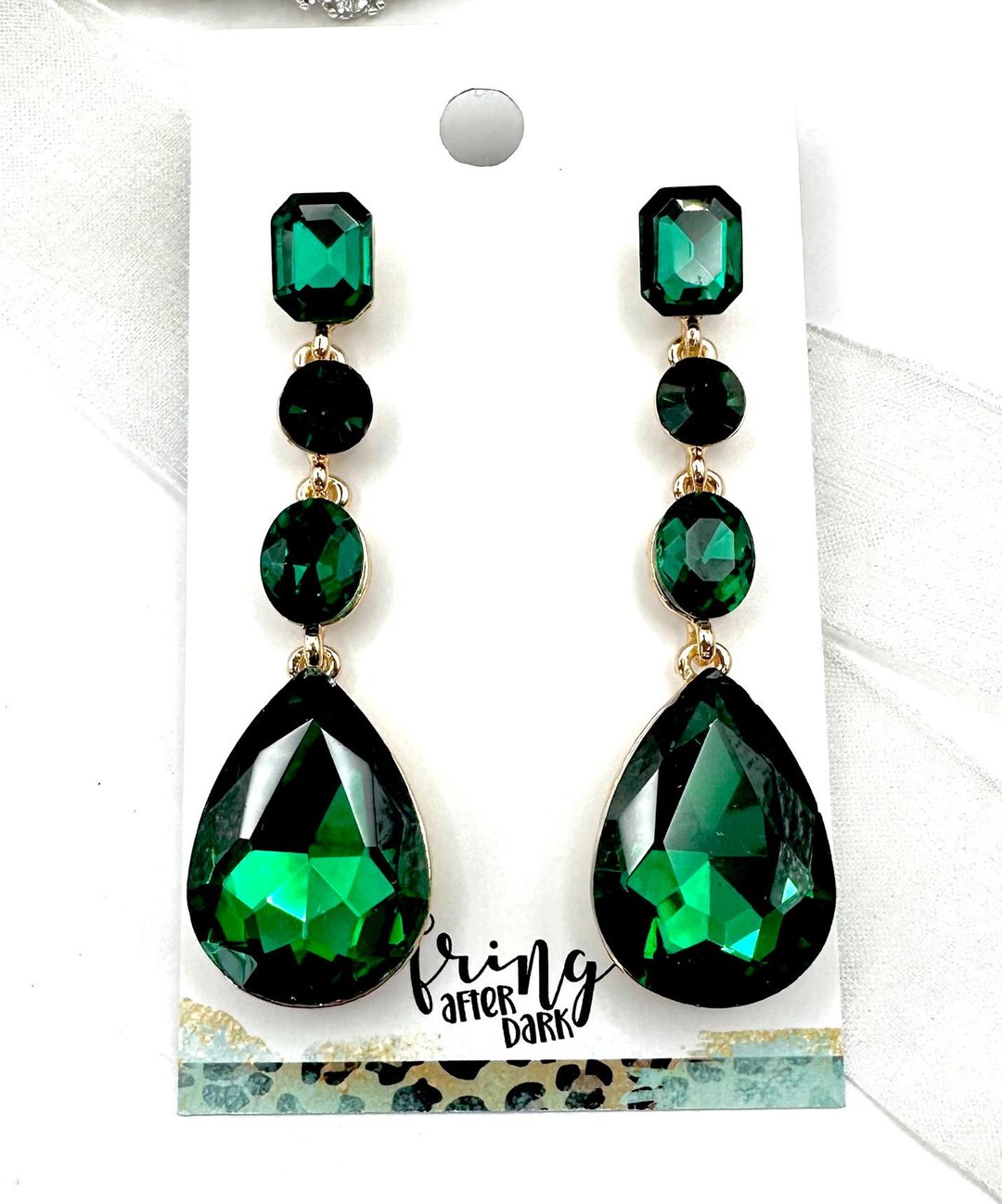 2.5" Emerald Green Crystal Dangle Earrings, Green Rhinestone Dangle ...