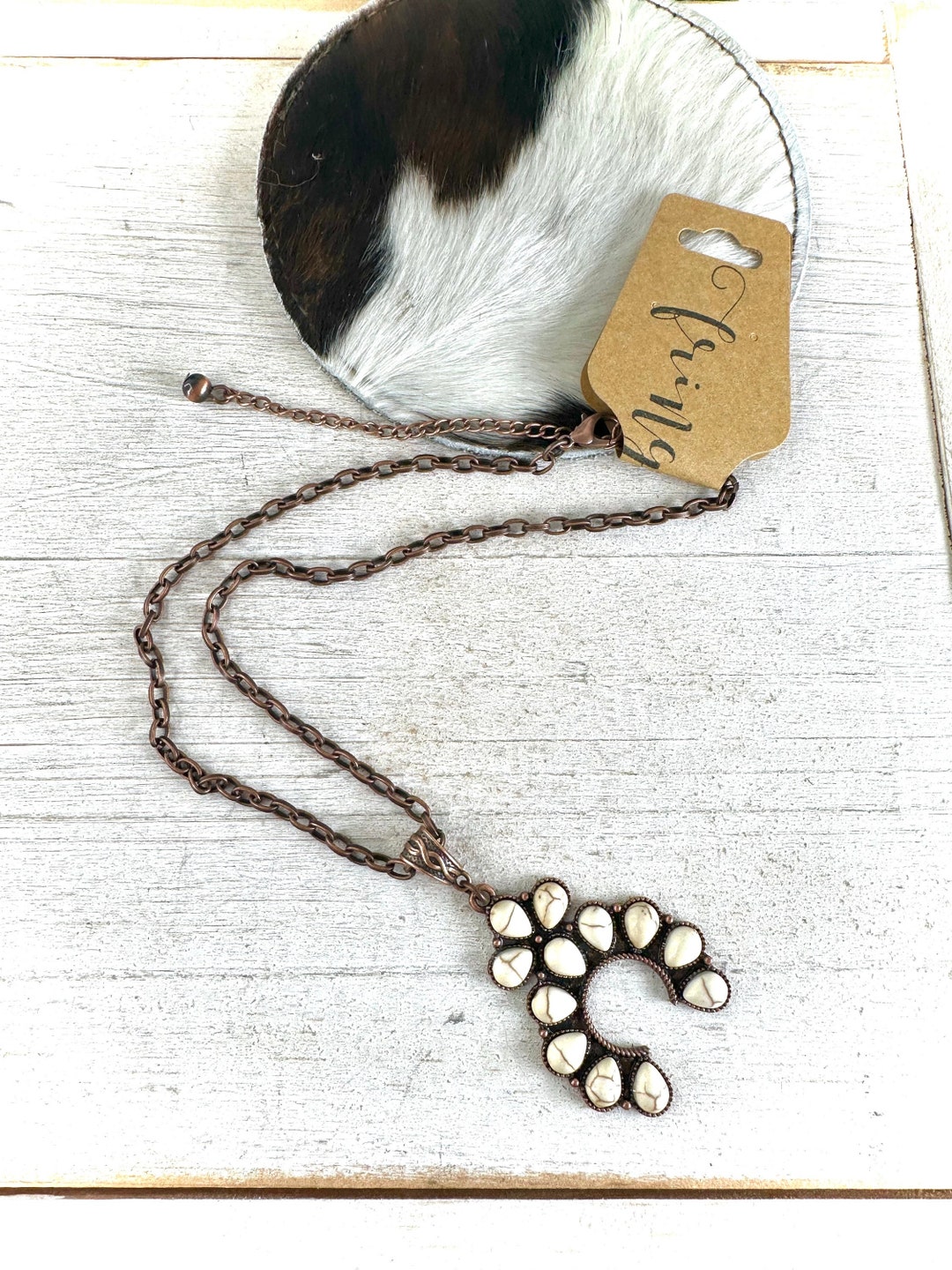 16" Ivory Squash Blossom Choker, Western Burnished Copper Pendant ...