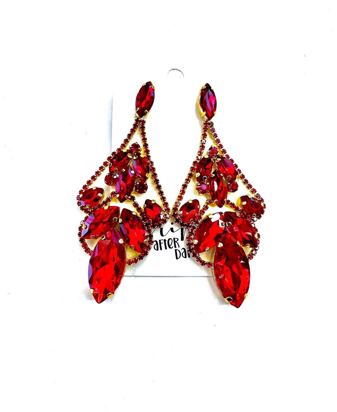 3.4" Red Prom Earrings, Red Pageant Earrings, Red Statement Earrings ...