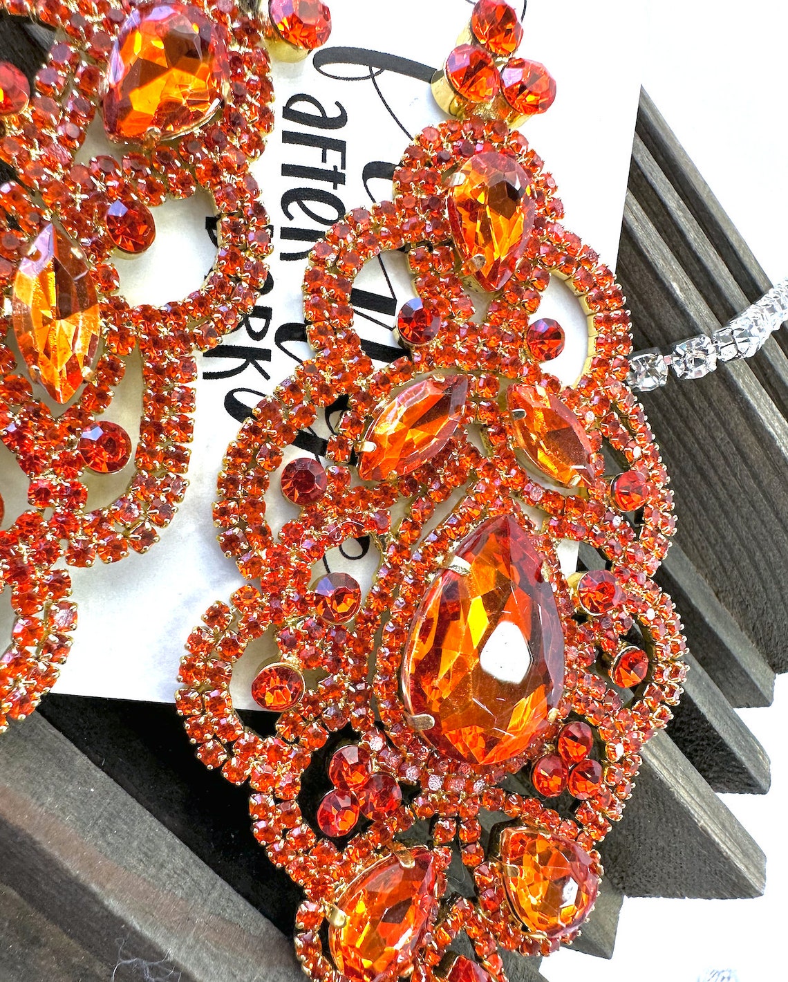 4.5" Orange Pageant Earrings, Orange Rhinestone Crystal Earrings ...