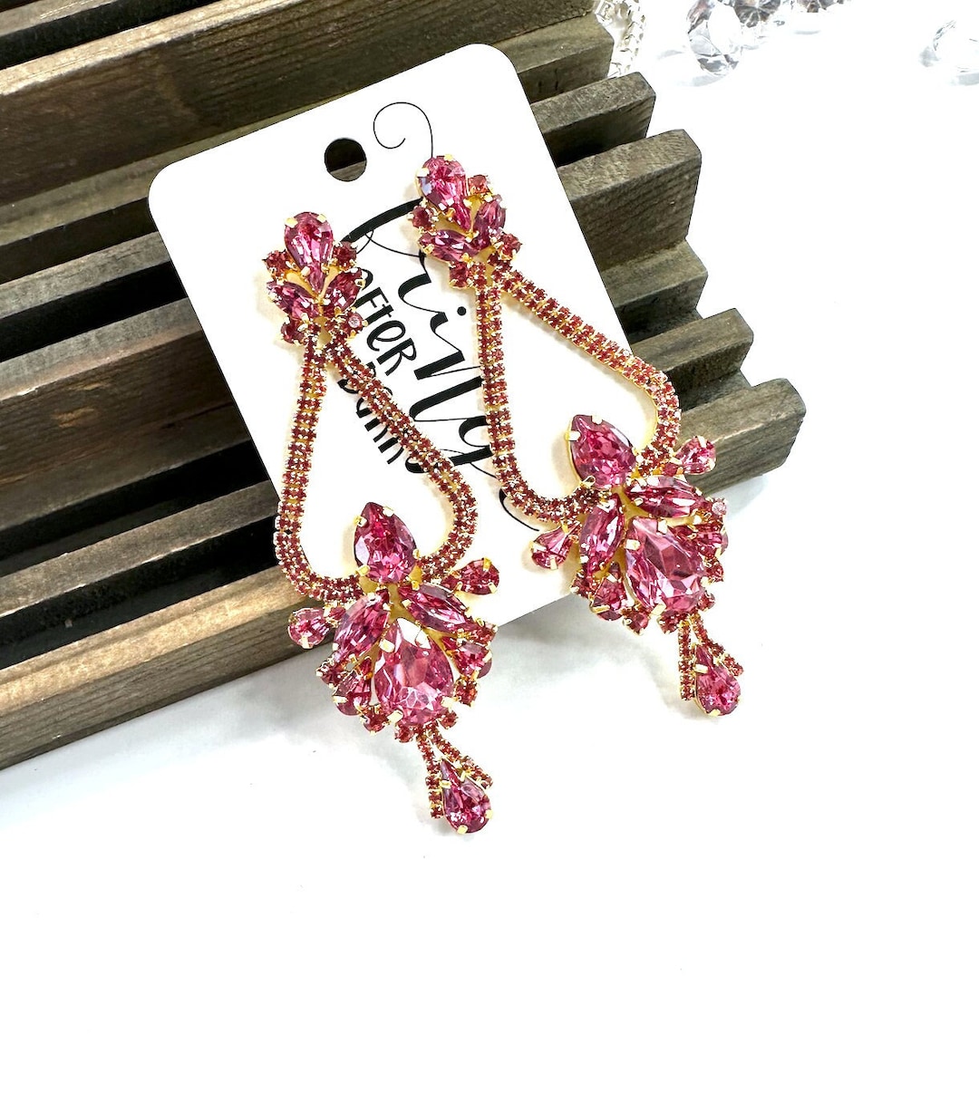 4.25 Pink Prom Earrings, Pink Pageant Earrings, Pink Rhinestone ...