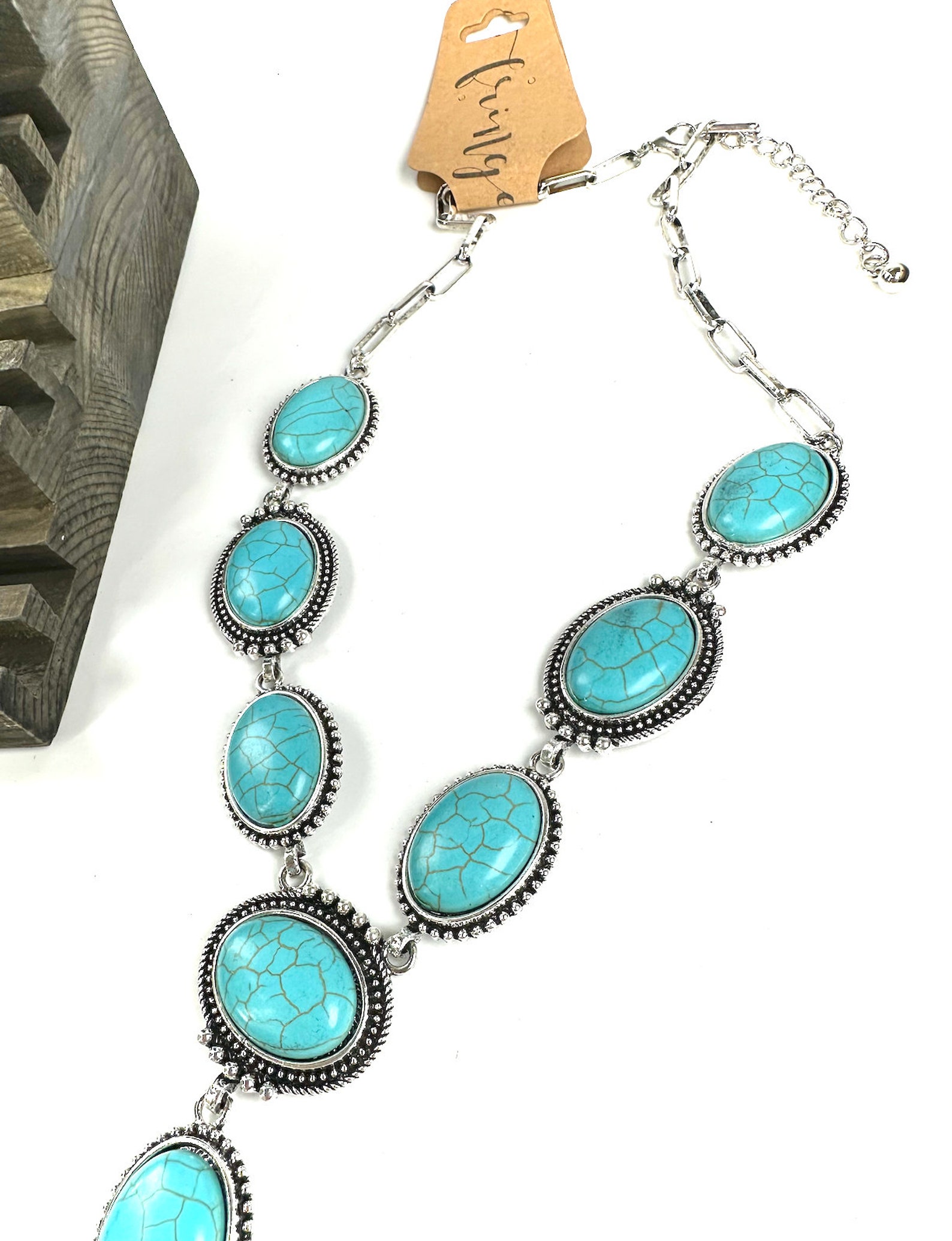 21" Chunky Western Stone Statement Necklace, Western Turquoise Y Stone ...