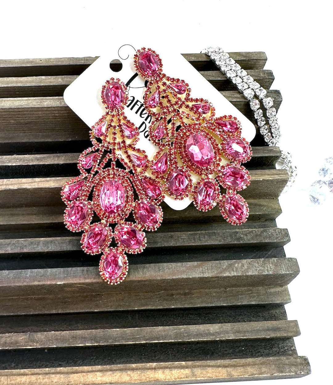 4.25" Pink Pageant Earrings, Pink Rhinestone Earrings, Pink Prom ...