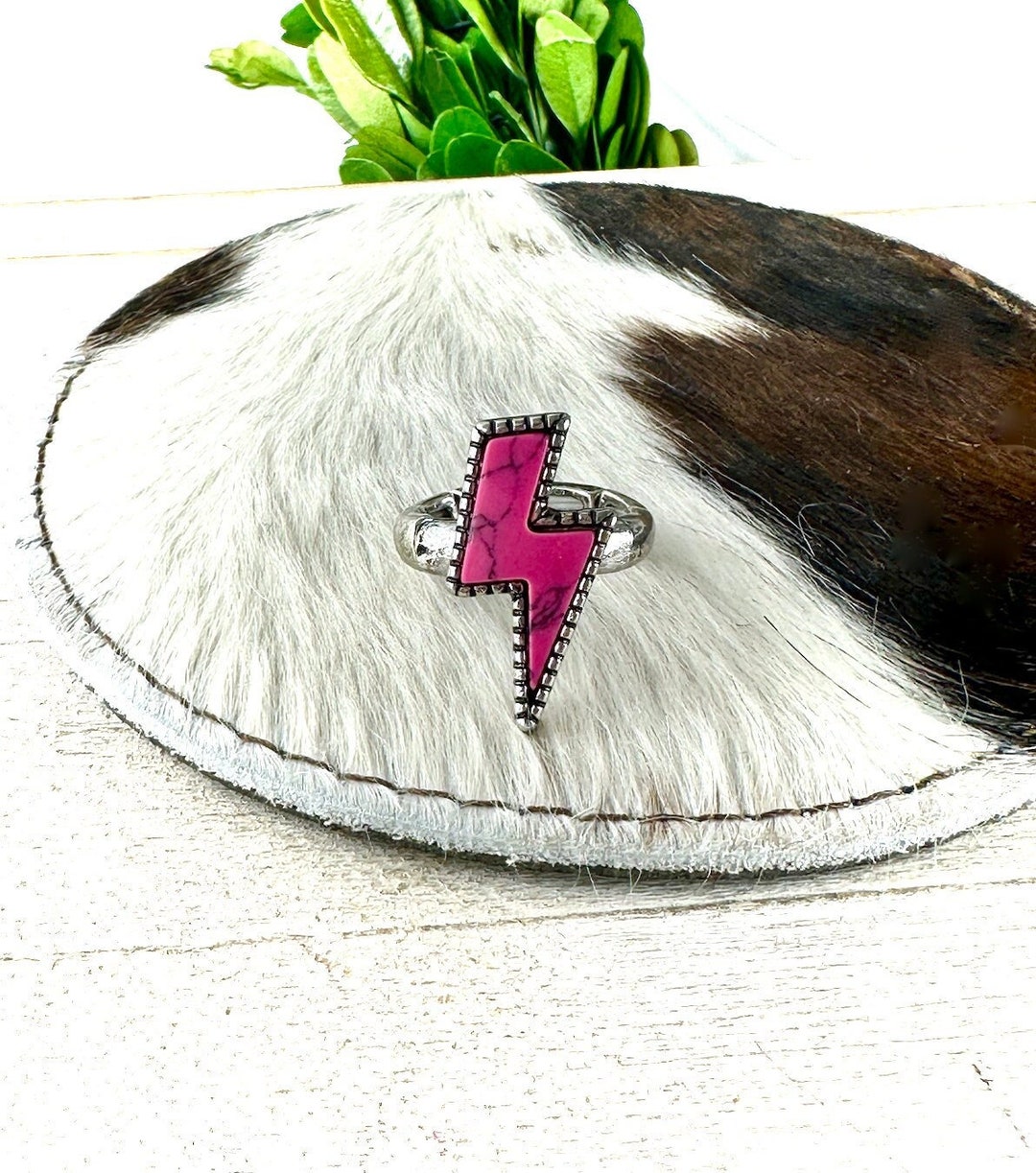 Hot Pink Bolt Stretch Ring, Hot Pink Stone Western Ring, Lightning Bolt ...