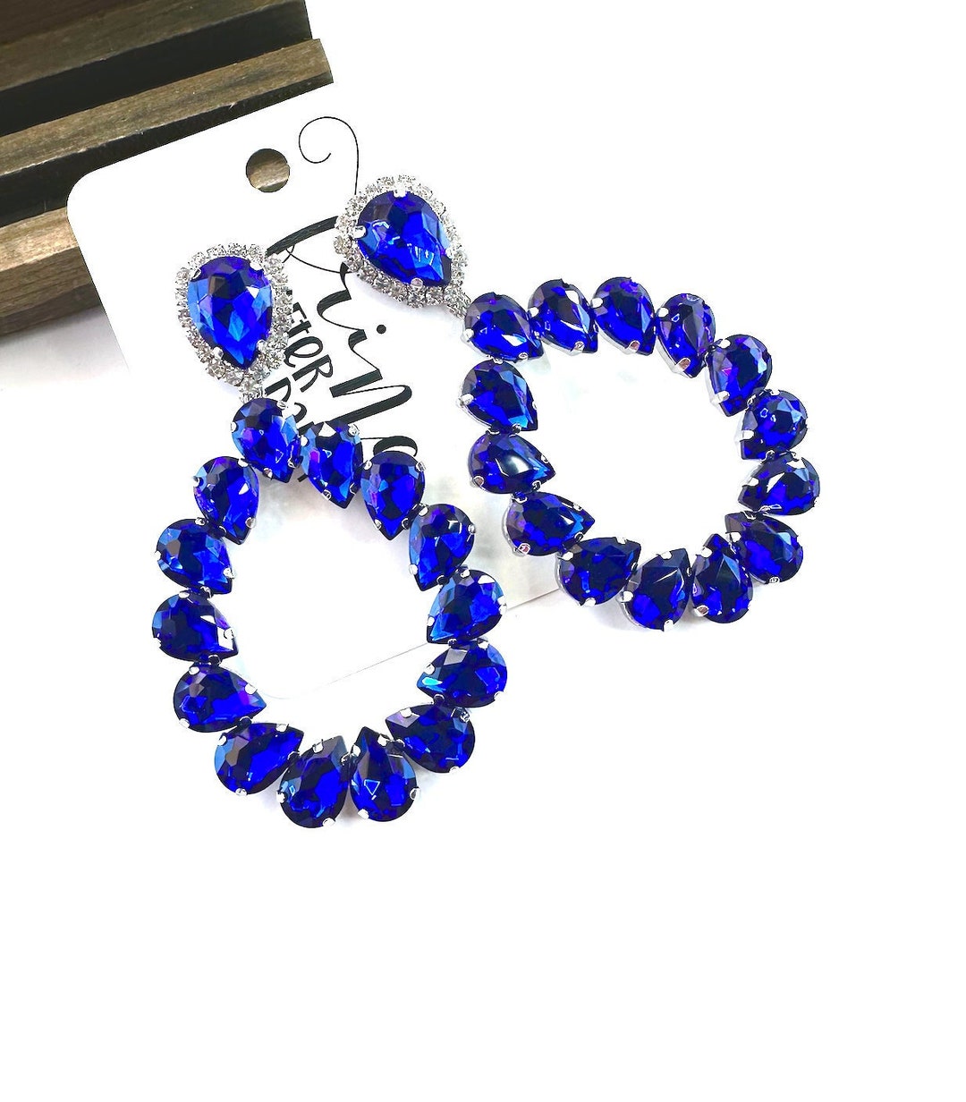 3.5 Royal Blue Pageant Earrings, Blue Prom Earrings, Royal Statement ...