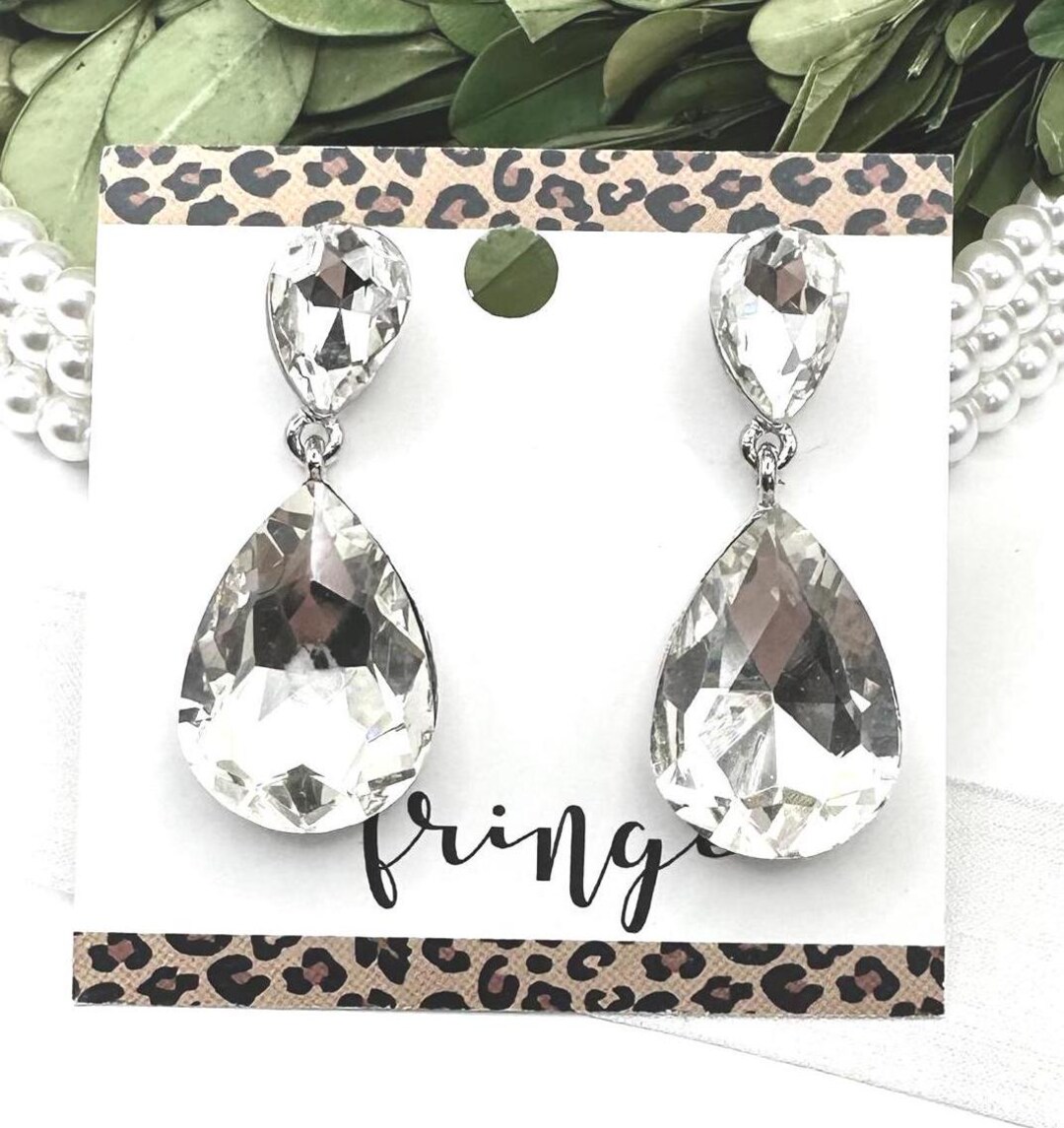 1.75" Crystal Silver Rhinestone Dangle Earrings, Crystal Pageant ...