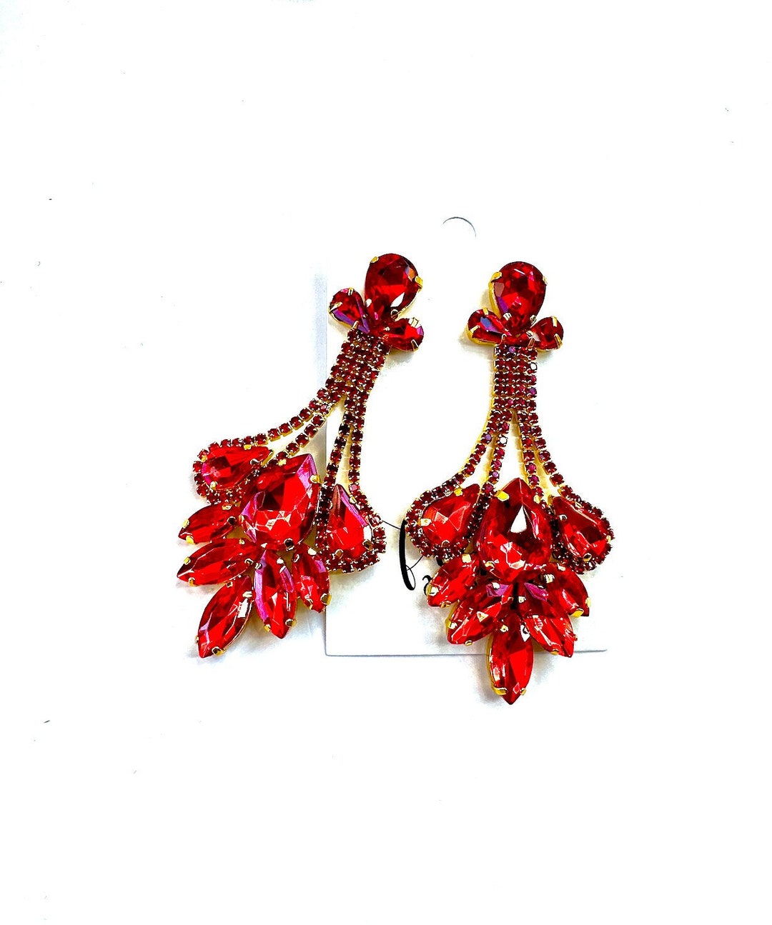 Red Crystal Earrings Red Pageant Earrings Red Evening - Etsy