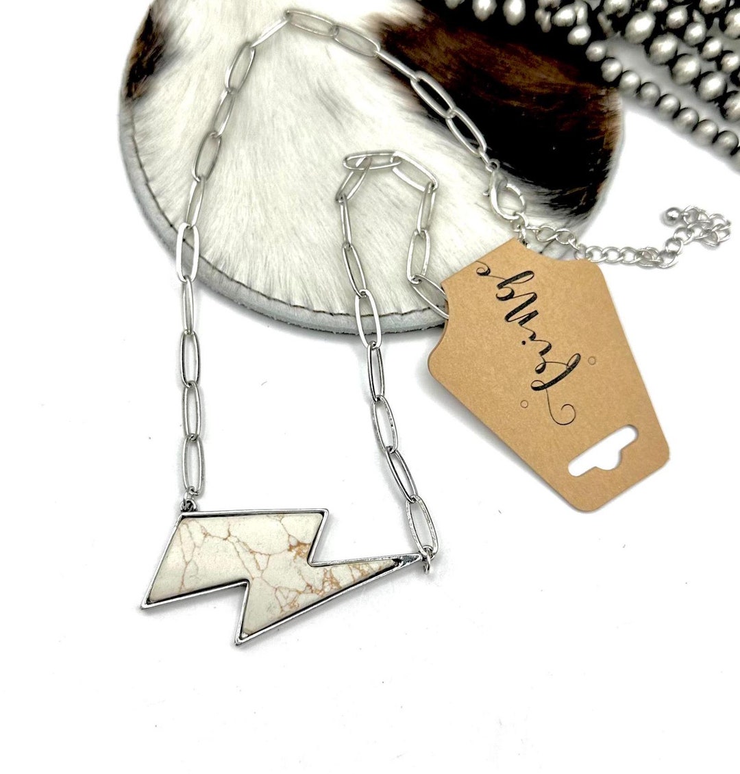 17" Ivory Lightning Bolt Necklace, Western Lighting Bolt Chain Pendant ...
