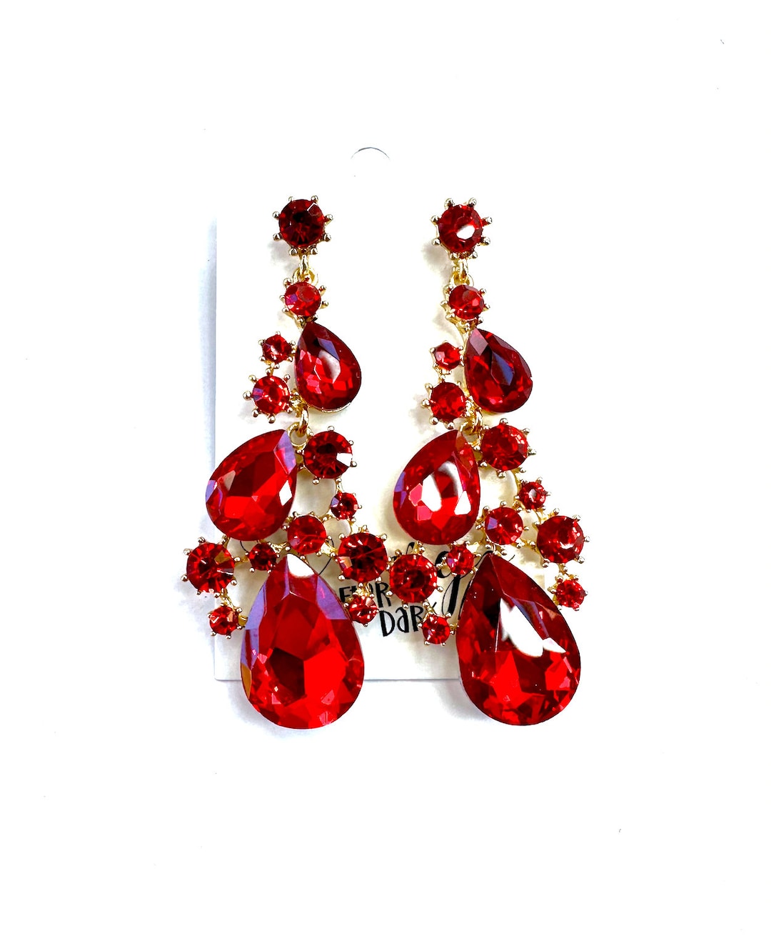 3.2" Red Crystal Earrings, Red Prom Earrings, Red Earrings, Red ...
