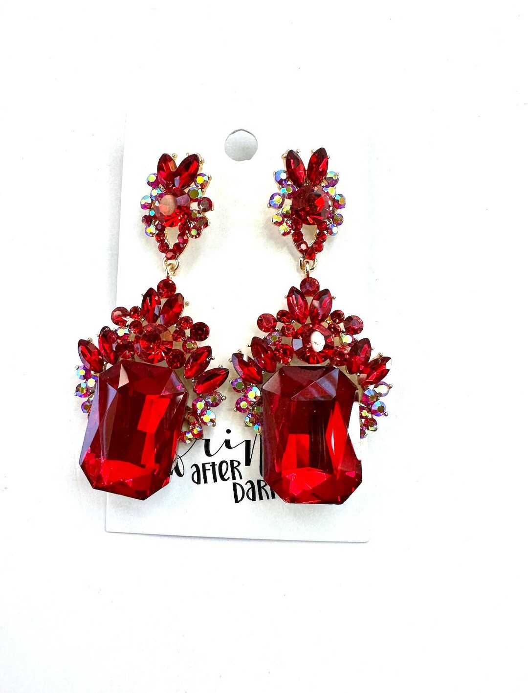 2.75 Red Rhinestone Earrings Red Pageant Earrings Red - Etsy
