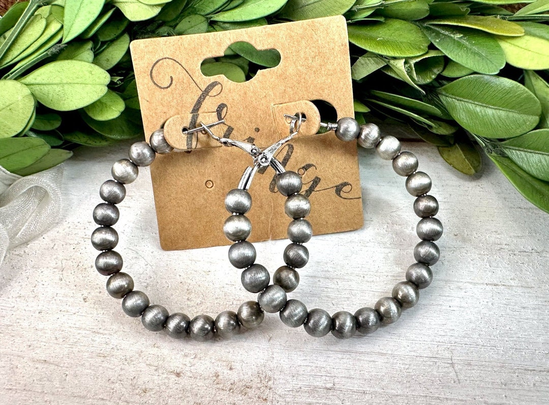 1.75" Western Bead Hoop Earrings, Western Pearl Hoop Earrings, Navajo ...