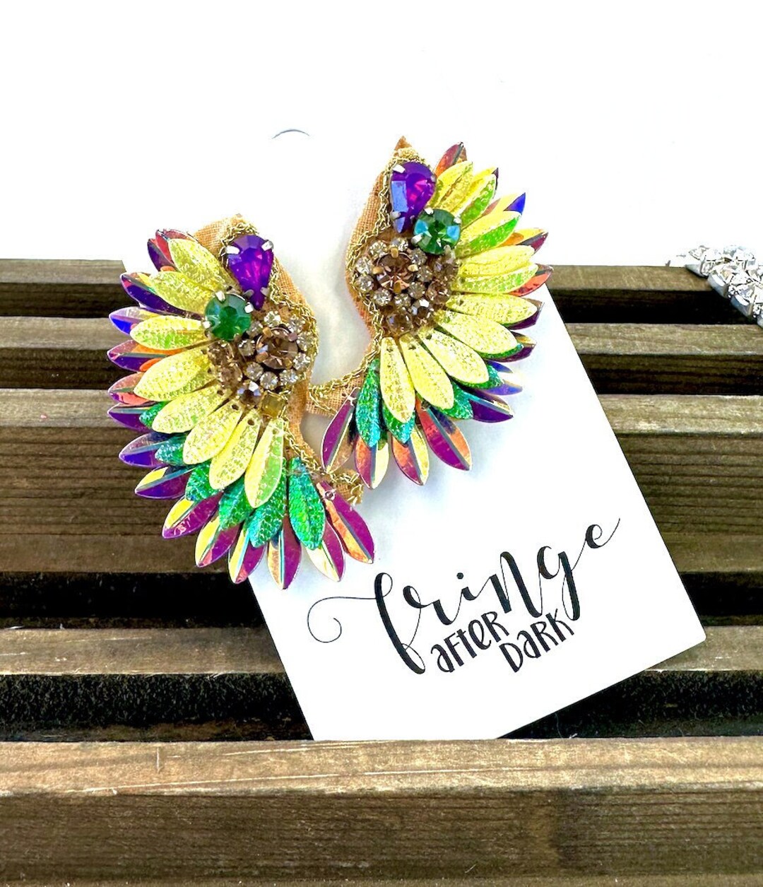 2 Sequin Fan Stud Earrings Multi Color Prom Earrings - Etsy