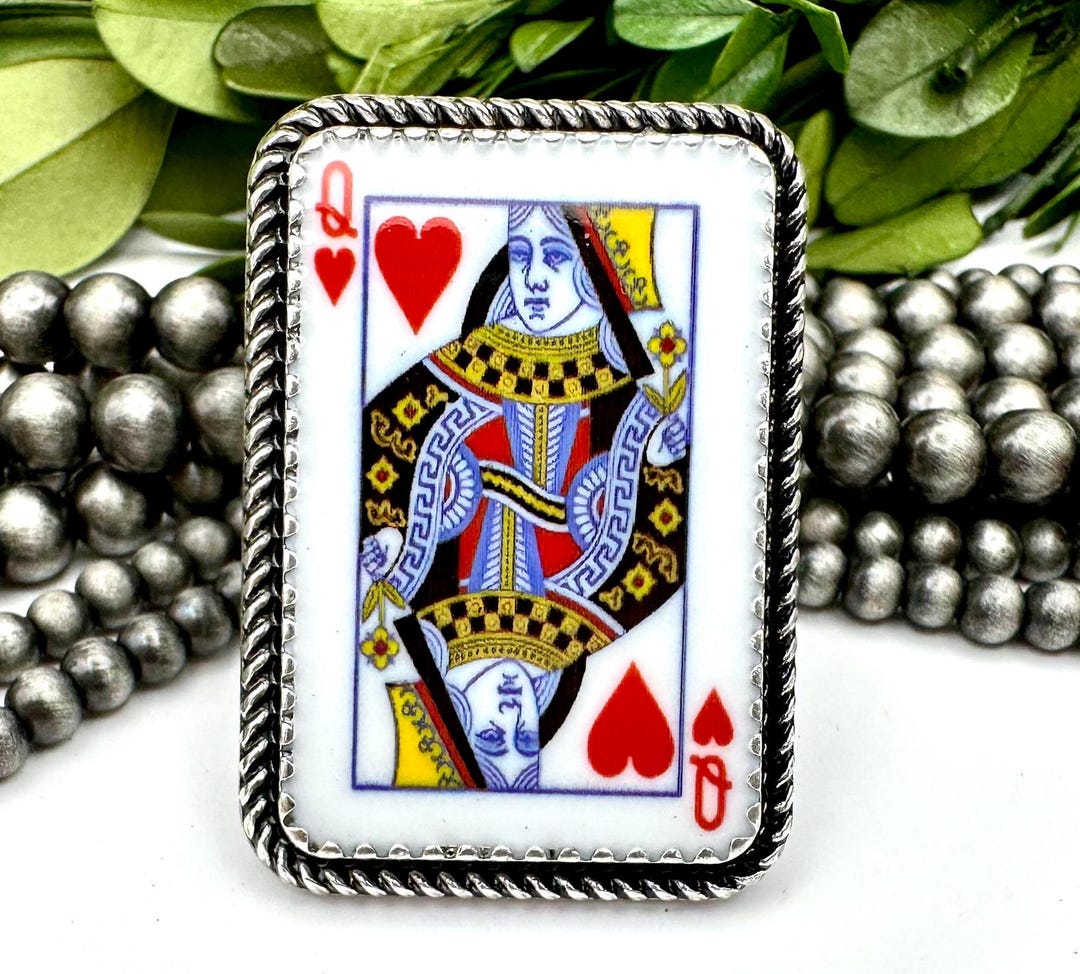 Queen of Hearts Cuff Ring, Big Poker Cards Western Ring, Western Poker ...