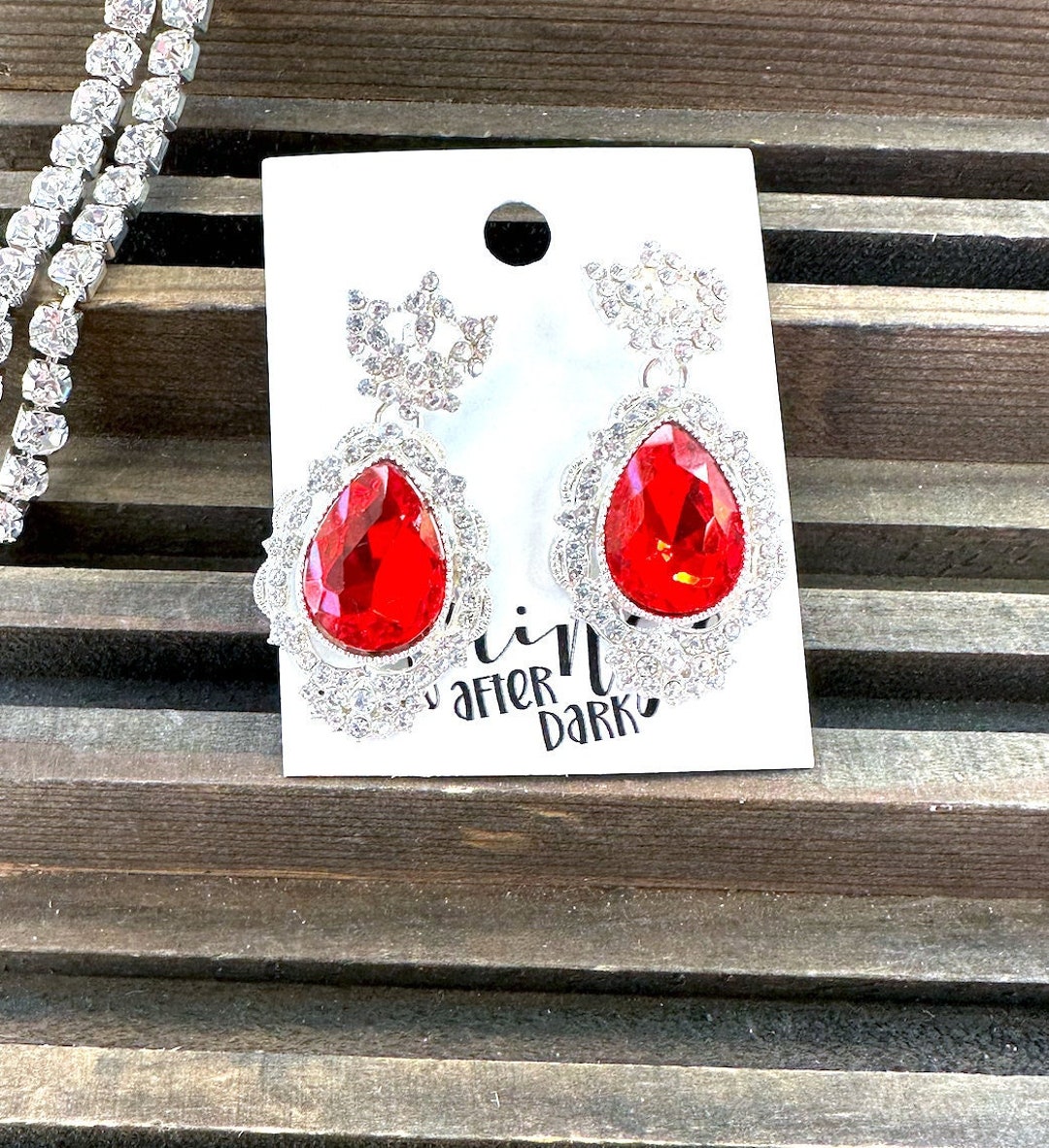1.75" Red Rhinestone Earrings, Red Crystal Pageant Earrings, Red Dangle ...