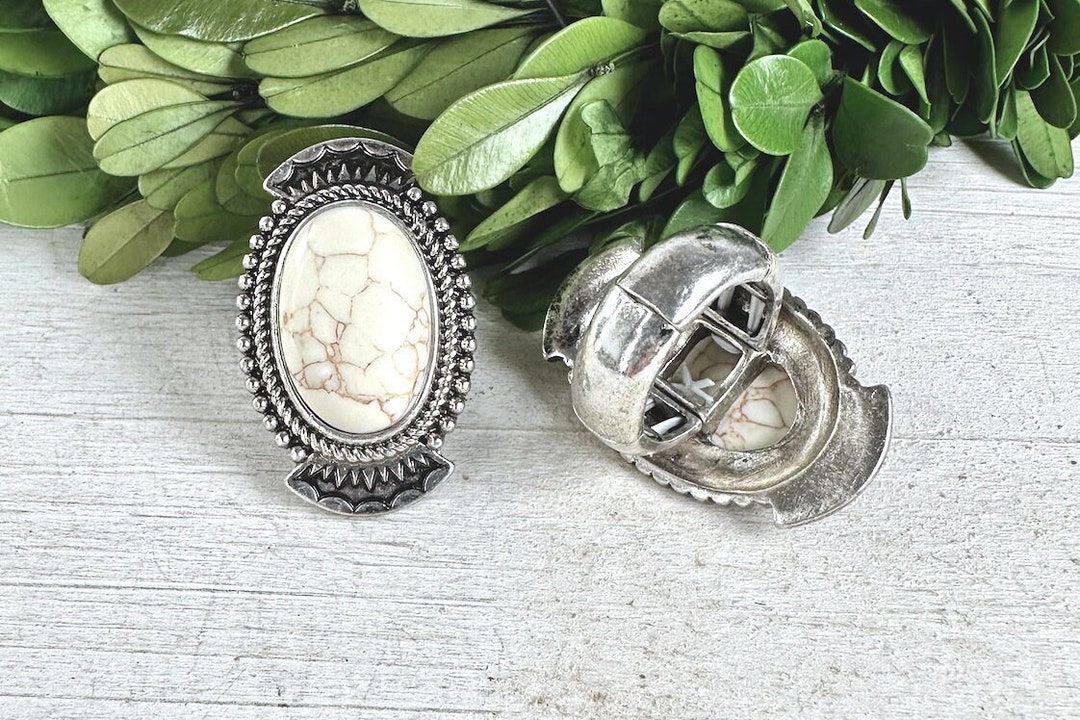 Ivory Western Oval Stretch Ring, Ivory Stone Western Ring, Western ...