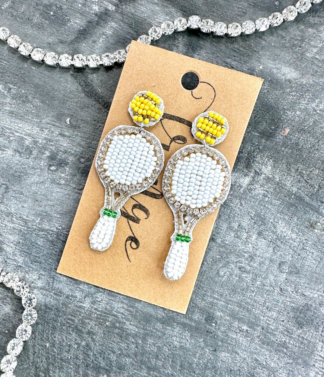 Rhinestone TENNIS Racket Seed Bead Earrings - Etsy