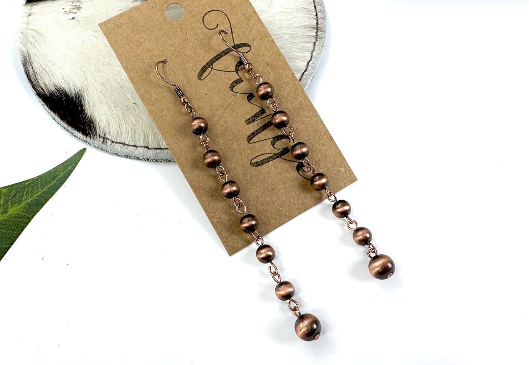 Navajo Style Copper Bead Dangle Earrings, Western Bead Drop Earrings ...