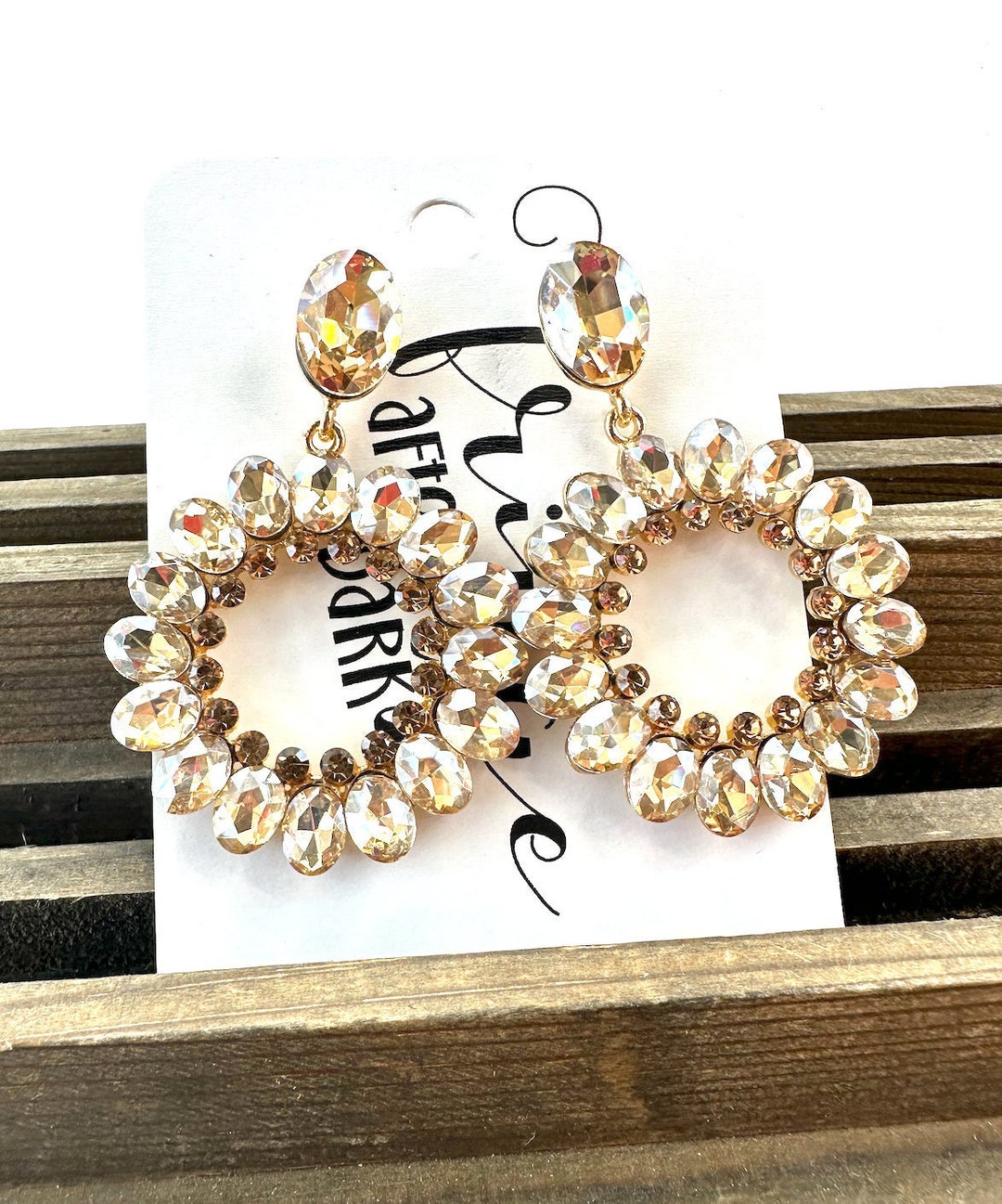 2.3" Gold Crystal Dangle Rhinestone Earrings, Topaz Gold Prom Earrings ...