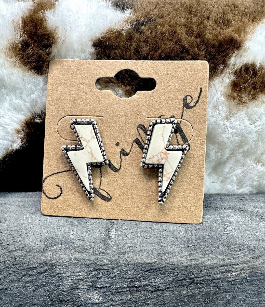 Western Lightning Bolt Stone Stud Earrings, Ivory Western Stud Earrings ...