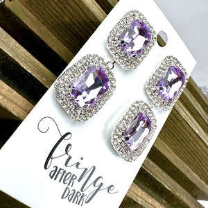 2" Violet Rhinestone Linked Earrings, Violet Glass Crystal Pageant ...