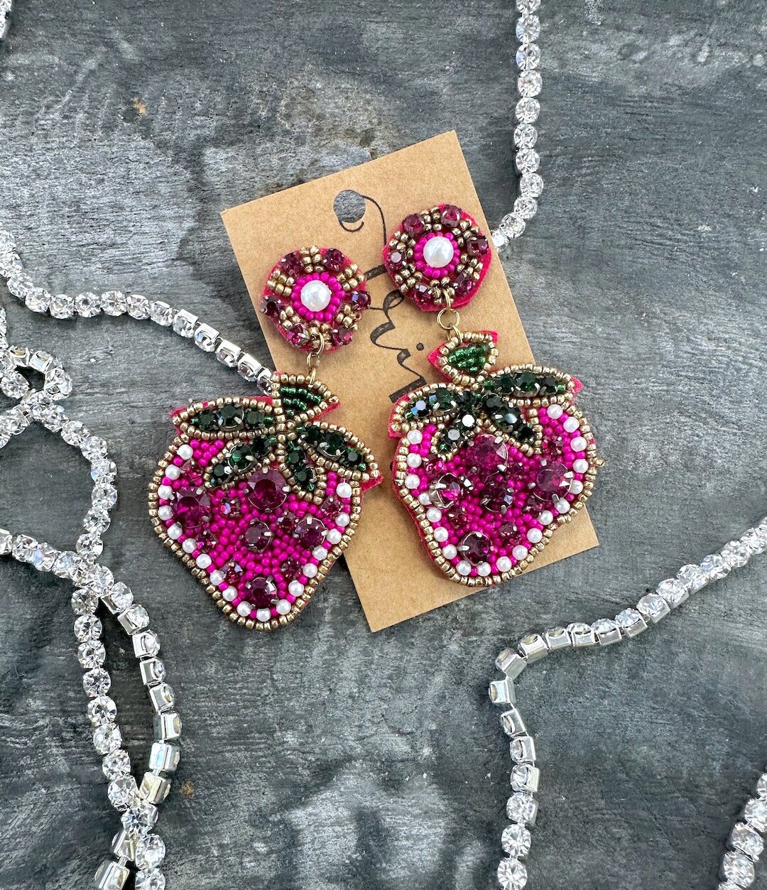 Fuchsia STRAWBERRY Bead Earrings, Seed Beaded Strawberry Earrings, Pink ...