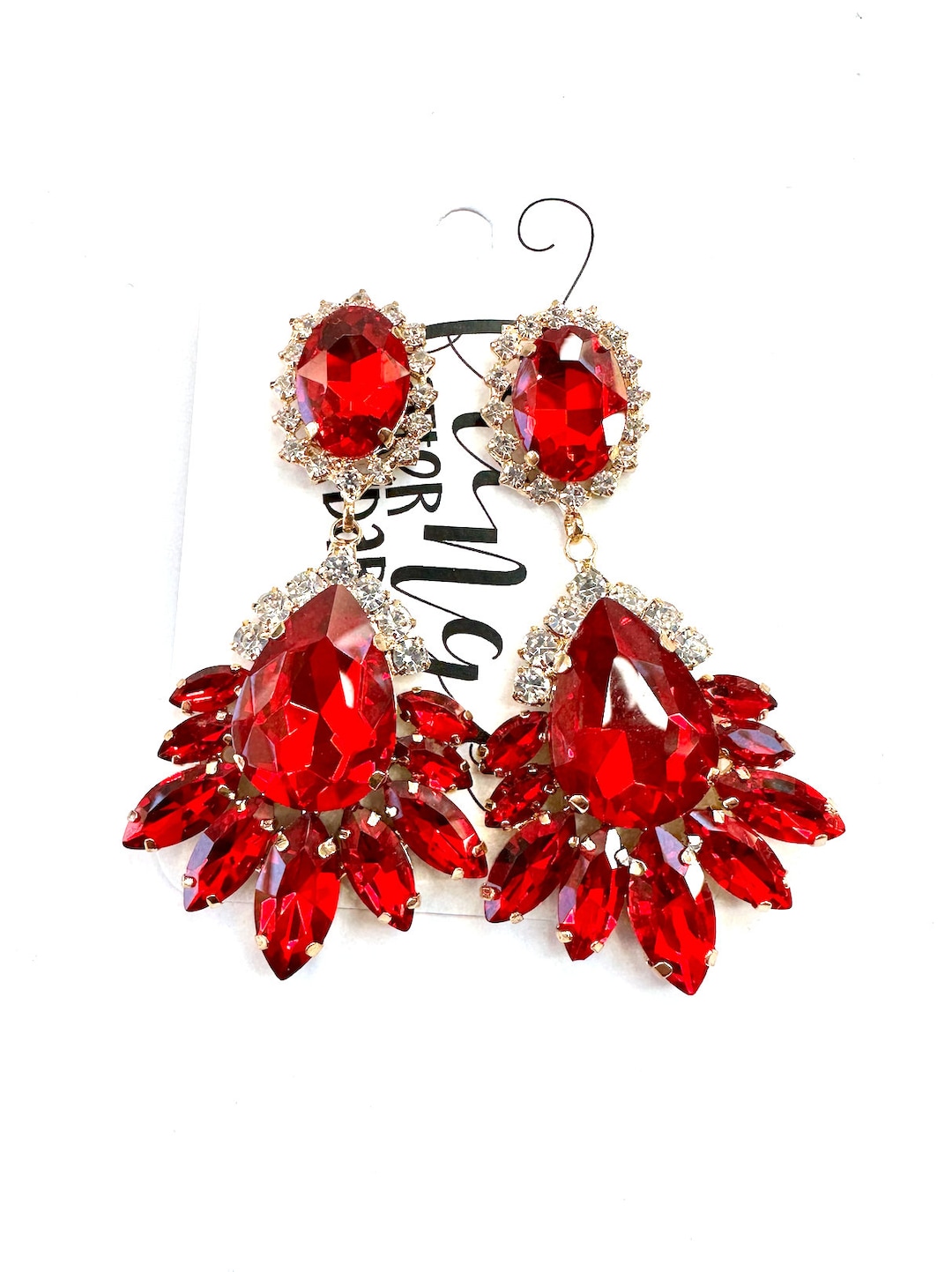3.25 Red Crystal Prom Earrings, Red Pageant Earrings, Red Party ...