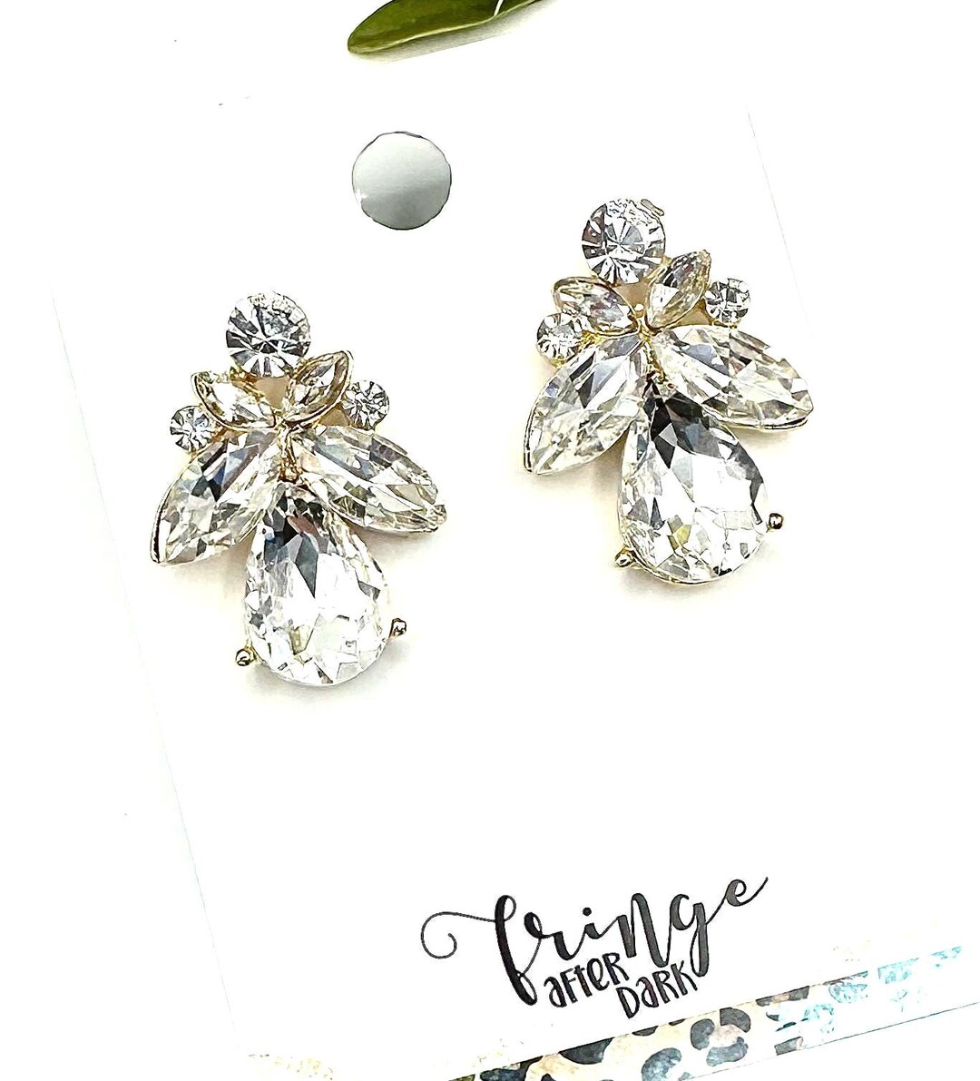 1.2” Crystal Gold Stud Earrings, Chunky Clear Crystal Gold Prom Post ...