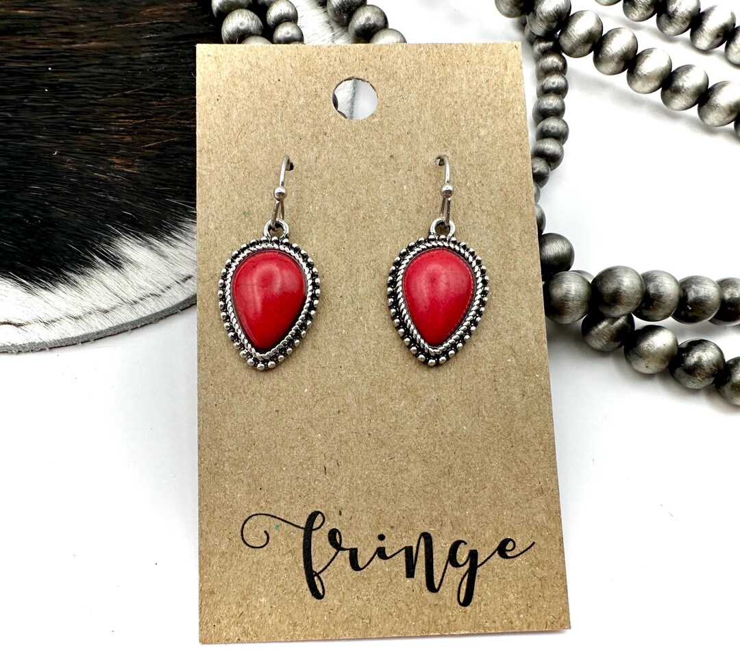 Red Western Dangle Earrings, Red Stone Earrings, Small Western Earrings ...