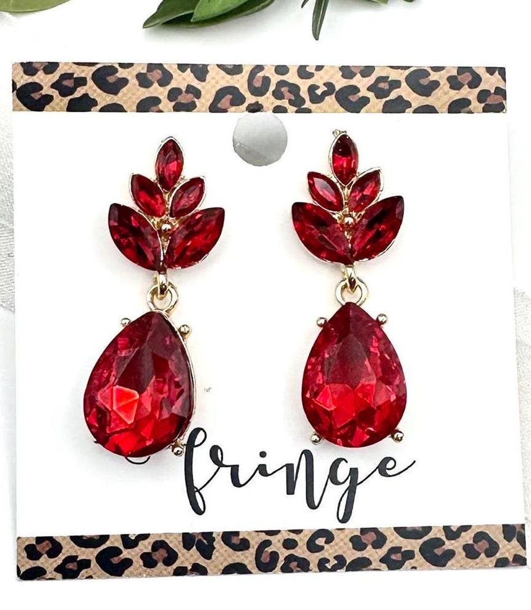 1.5" Red Rhinestone Dangle Earrings, Red Crystal Pageant Earrings, Red ...